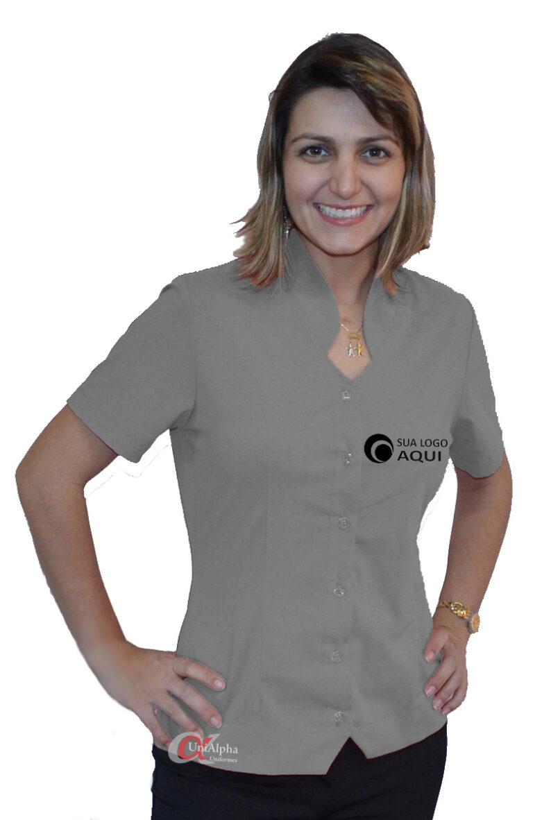 Camisa feminina gola padre de corte moderno para uniformes empresariais ...